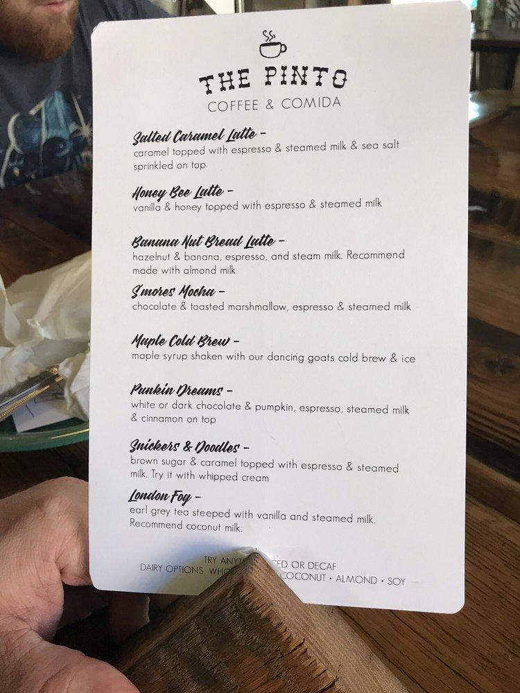 Menu at The Pinto Coffee and Comida cafe, Batesville