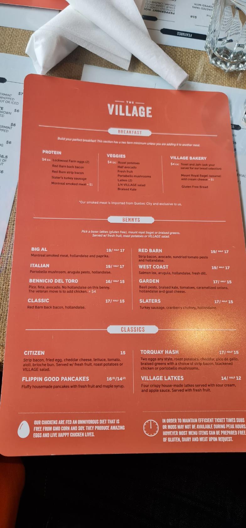 Menu at The Village restaurant, Victoria, Shelbourne St
