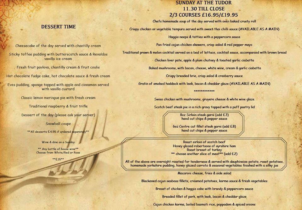 Menu at Tudor pub & bar, Ayr