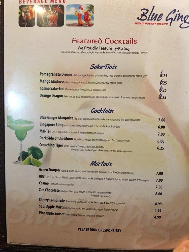 Menu at Blue Ginger Asian Fusion Bistro restaurant, Dublin