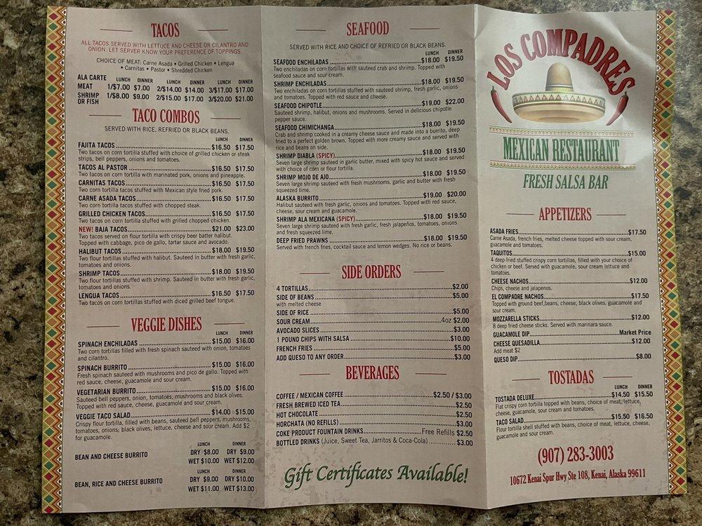 Menu at Los Compadres Mexican Restaurant, Kenai