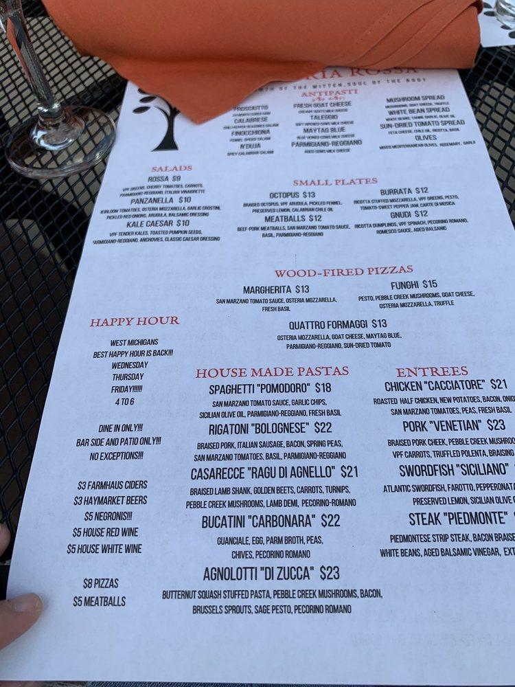Menu at Osteria Rossa pizzeria, Grand Rapids
