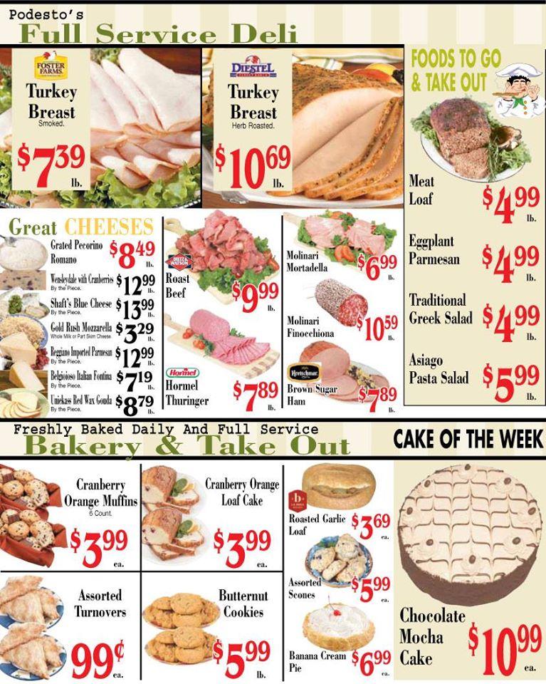 Menu at Podesto's Market & Deli restaurant, Stockton