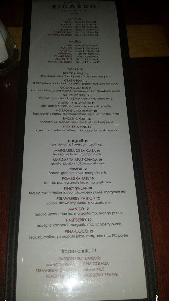 Menu at Ricardo Steakhouse, New York City, 2nd Ave