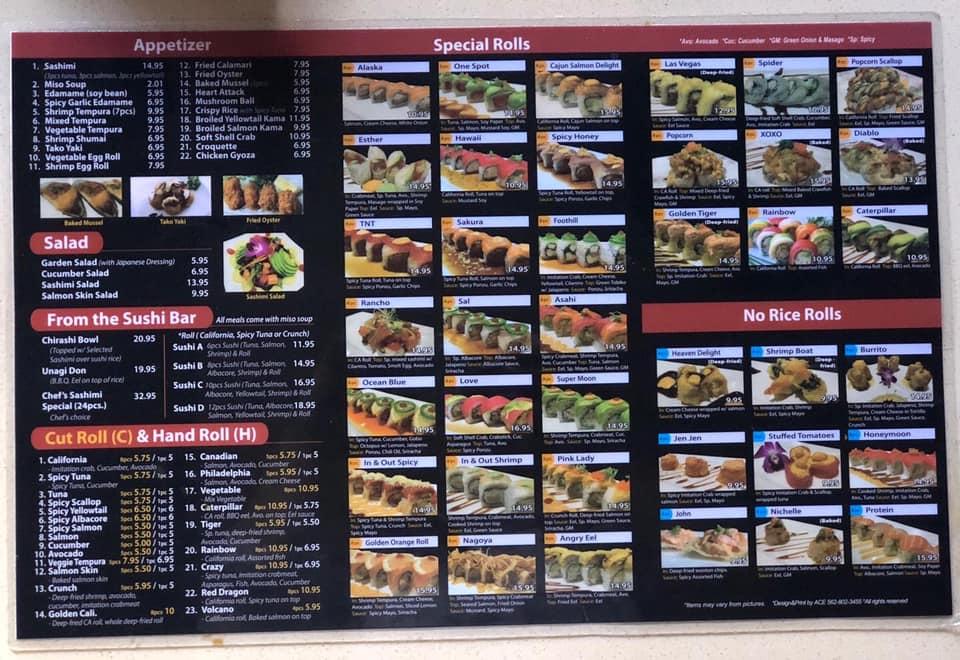 Menu at Sushi One Spot restaurant, Rancho Cucamonga