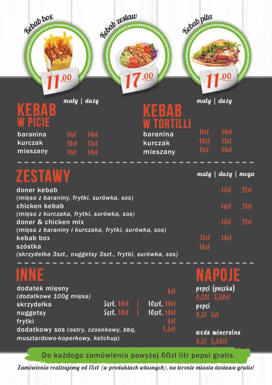 Menu at Bar Kebab, Jaroslaw