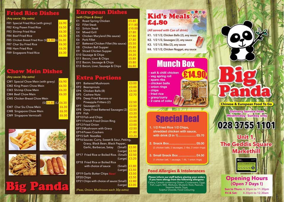 Menu at Big Panda fast food, Markethill