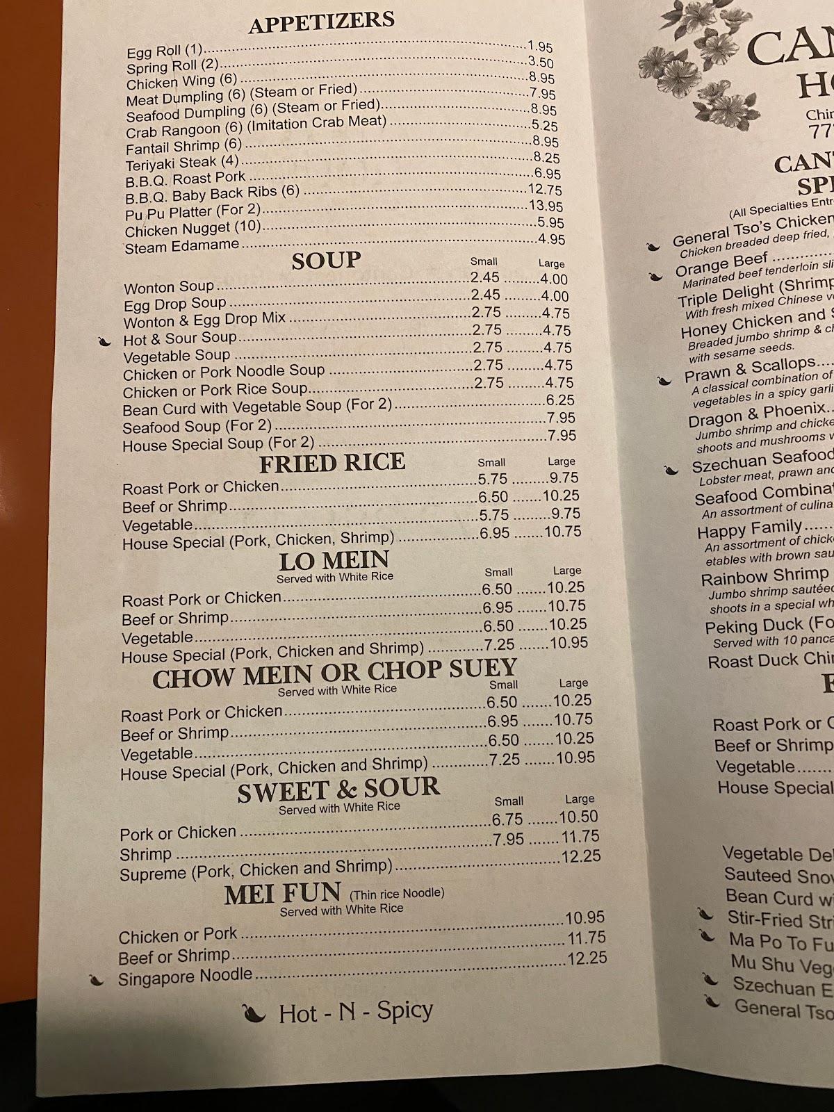 Menu at Canton House Chinese Restaurant, Stuart