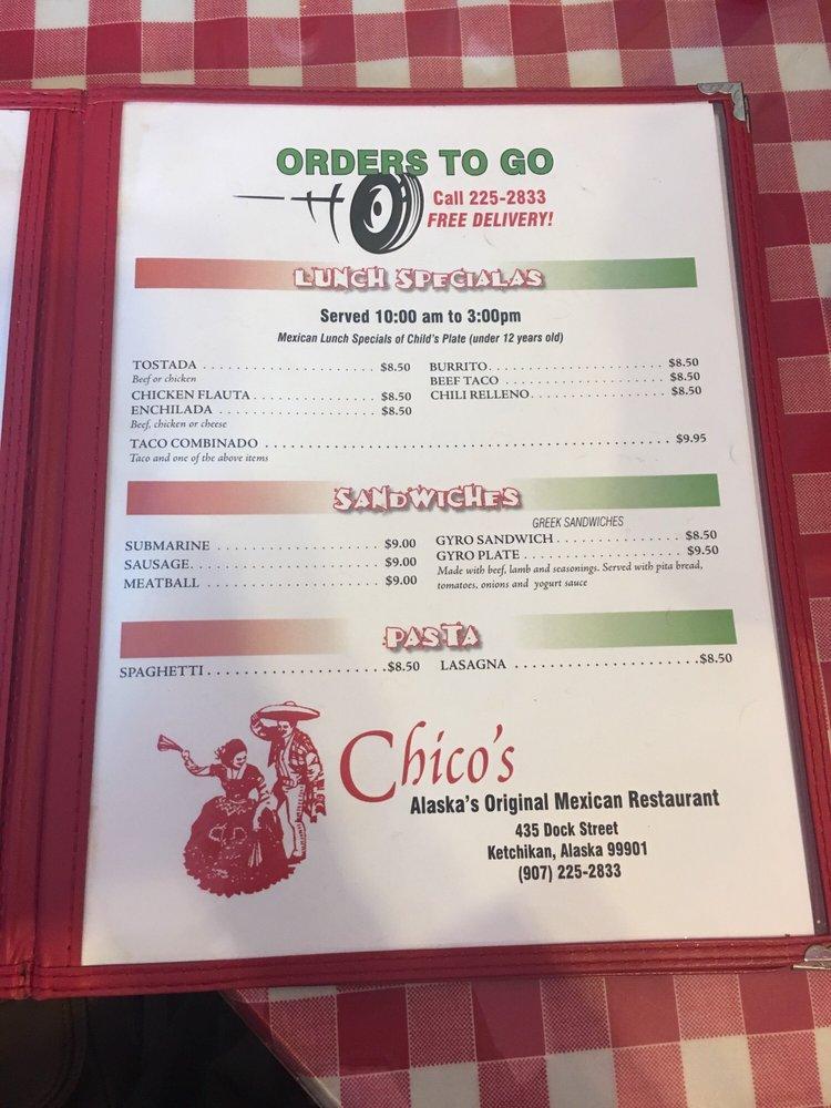 Menu at Chico's Mexican Restaurant, Ketchikan