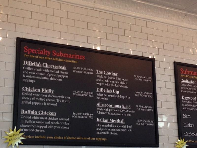 Menu at DiBella's Subs restaurant, Newington, Berlin Turnpike