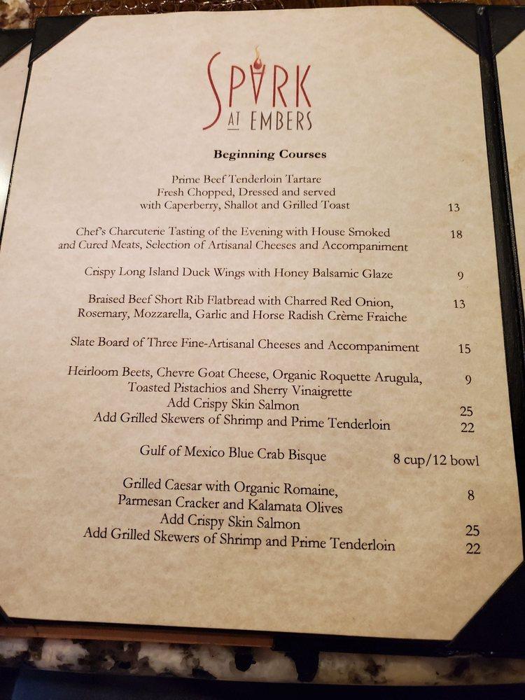 Menu at Embers steakhouse, Gainesville