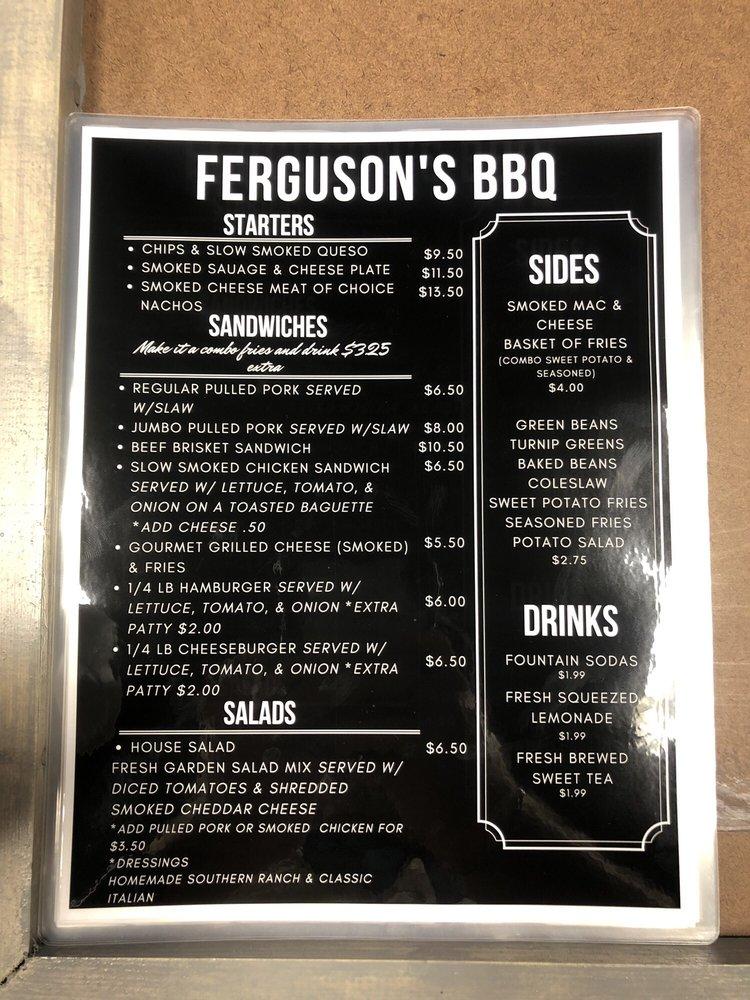 Menu at Ferguson's BBQ, Memphis