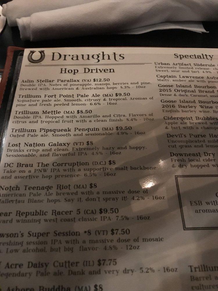 Menu at Five Horses Tavern - South End pub & bar, Boston, 535 Columbus Ave