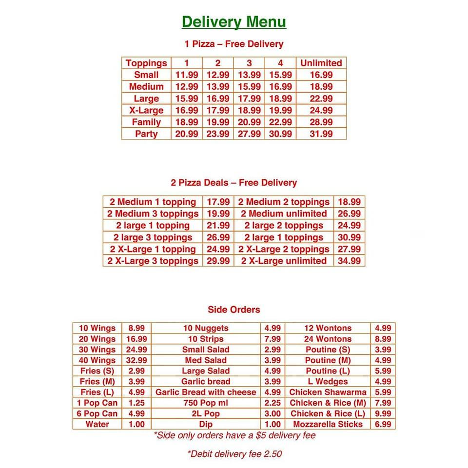 Menu at Free Topping Pizza pizzeria, Peterborough, 189 Simcoe St