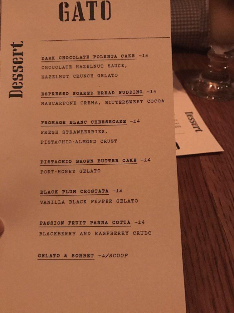 Menu at GATO pub & bar, New York City