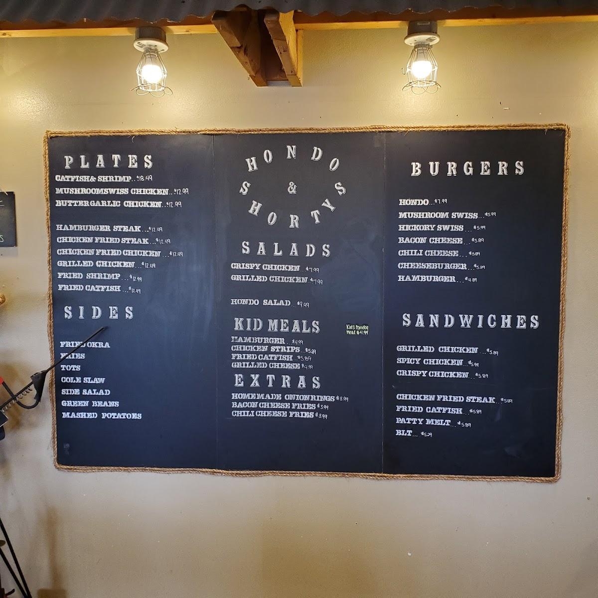 Menu at Hondo & Shorty's restaurant, Bullard