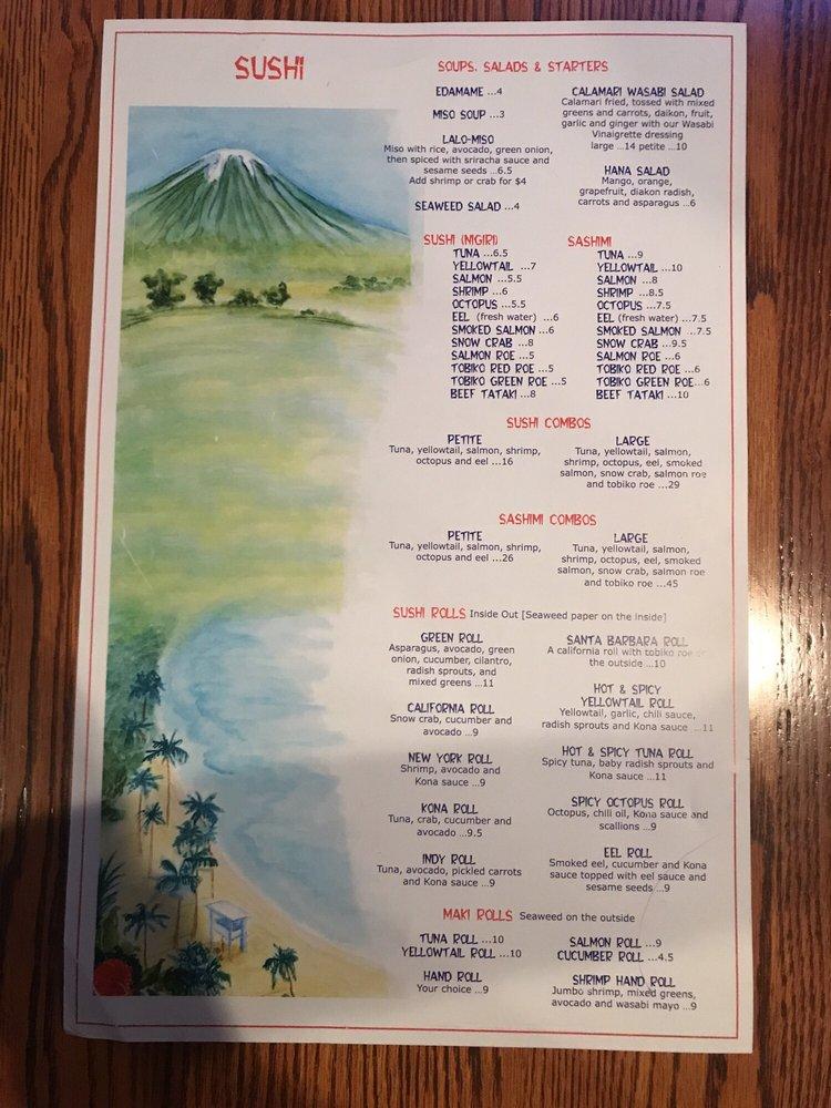 Menu at Kona Jack's Restaurant, Fish Market & Sushi Bar, Indianapolis