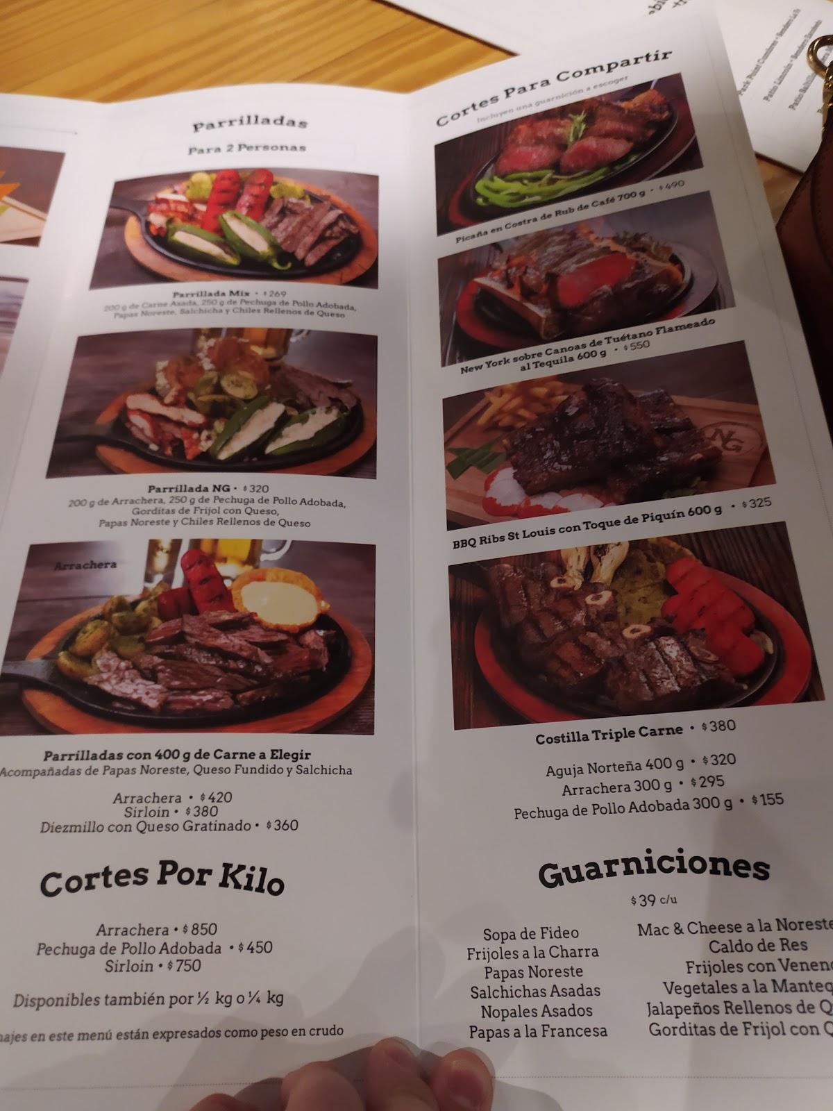Carta del restaurante Noreste Grill, Monterrey, Av. Abraham Lincoln #4001