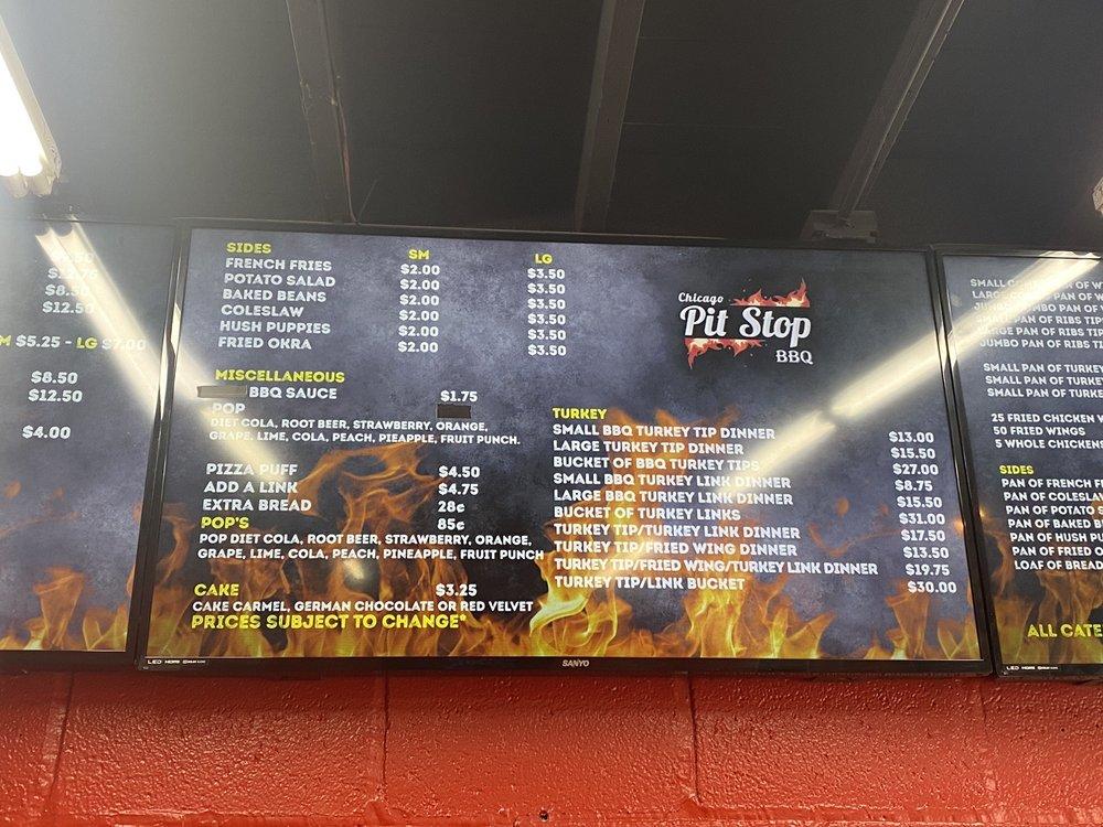 Menu at Chicago Pit Stop BBQ, Riverdale