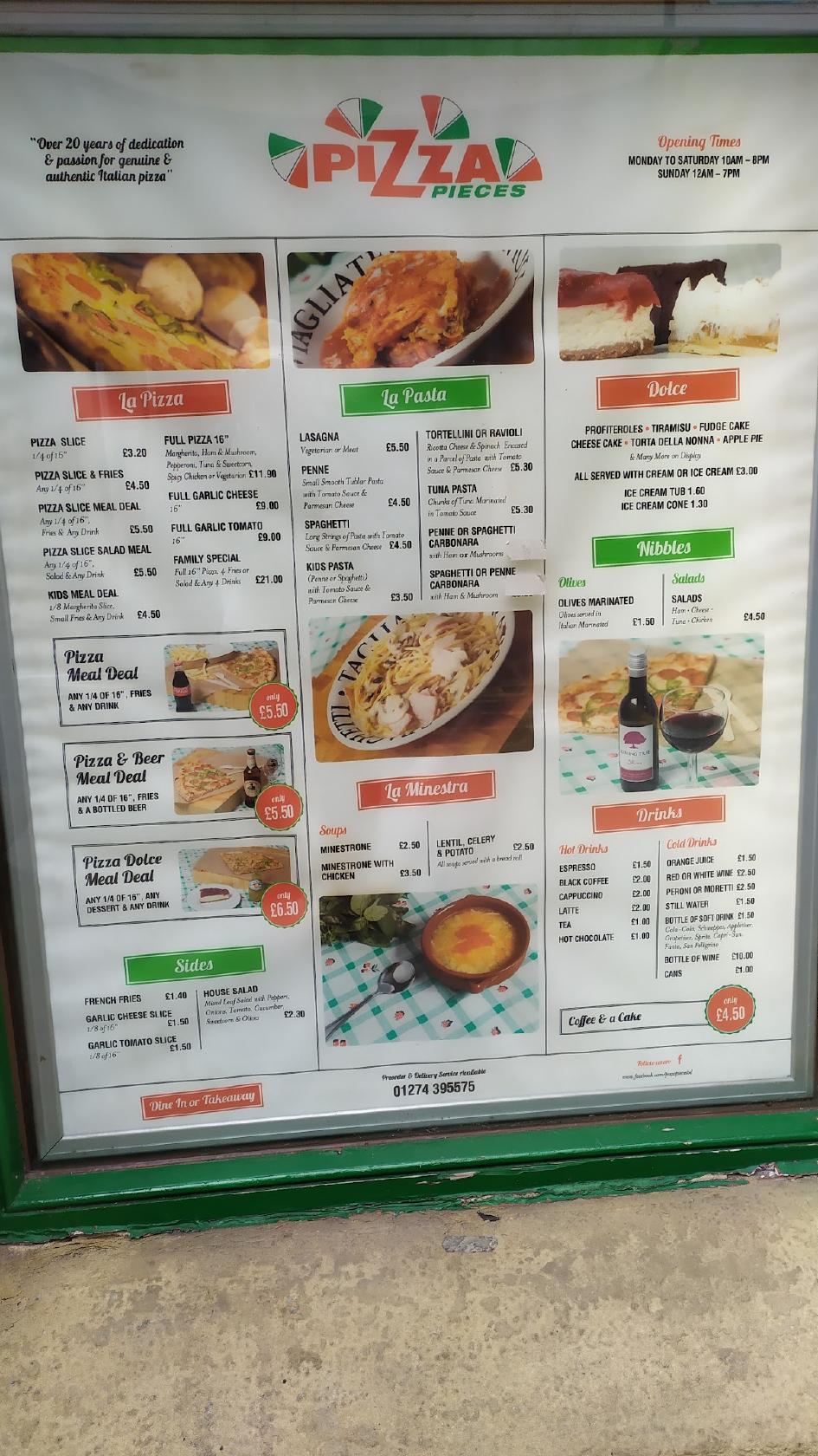 Menu at Pizza Pieces Ltd pizzeria, Bradford, 16 Market St