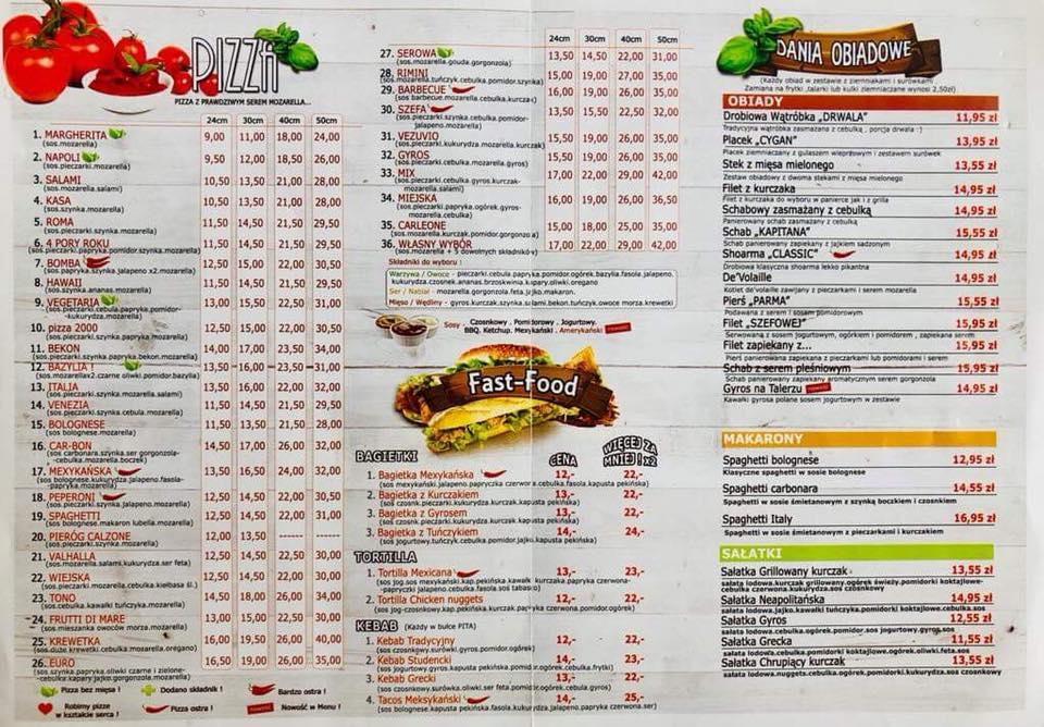 Menu at Pizzeria Euro Malbork, Malbork