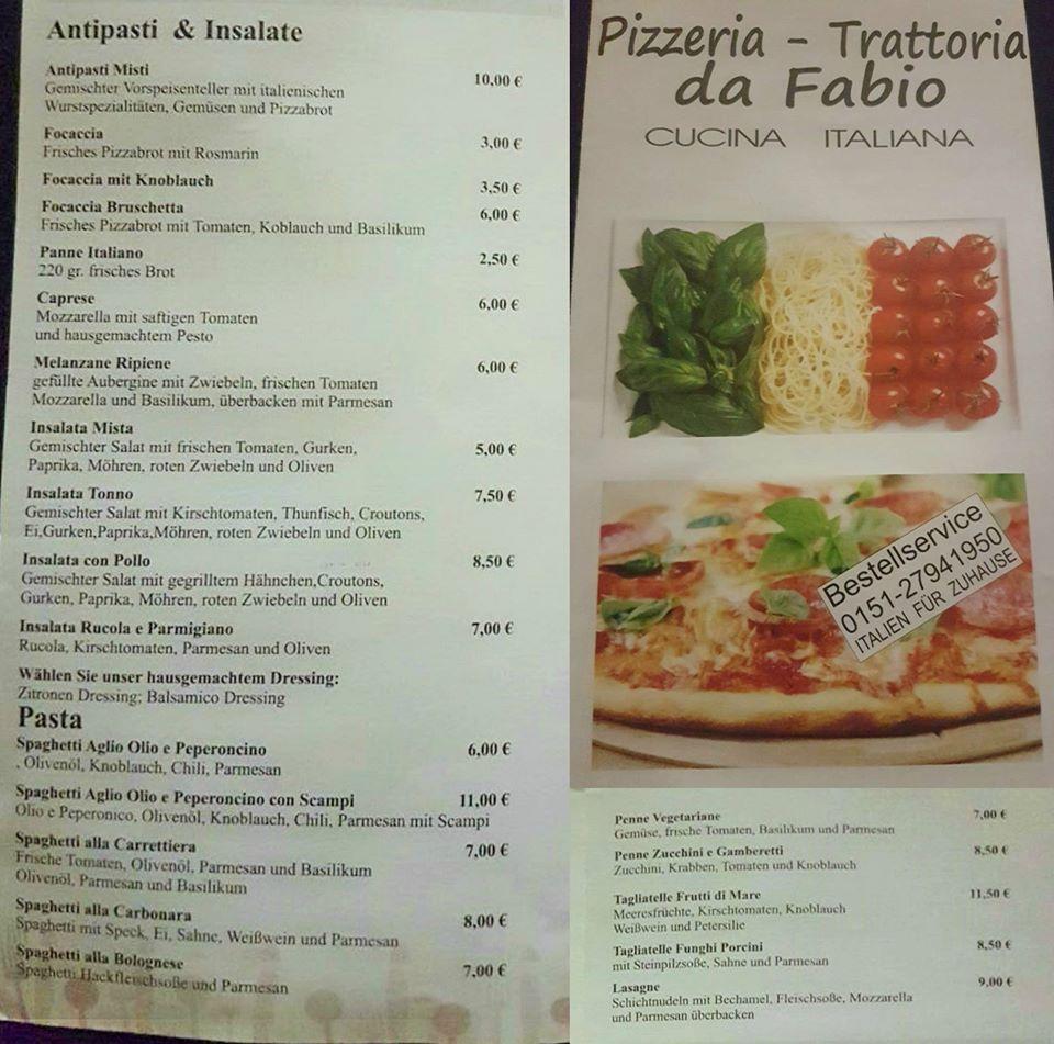 Menu at Pizzeria Trattoria da Fabio Lützellinden, Germany