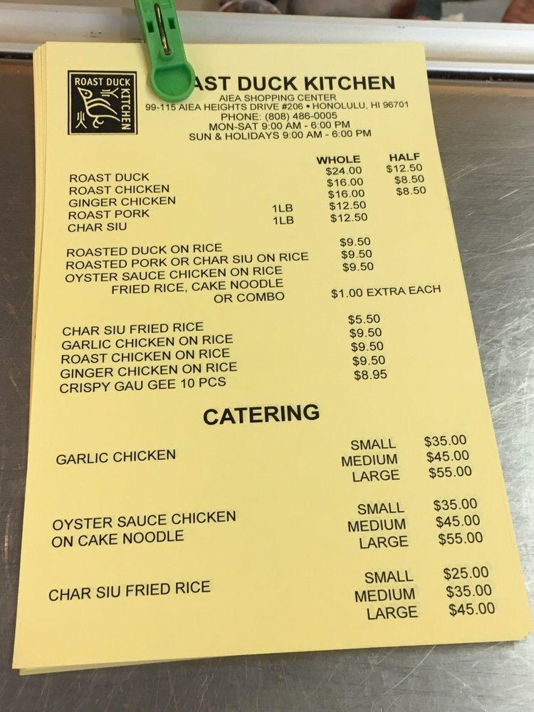 Menu at Roast Duck Kitchen Inc BBQ, Aiea