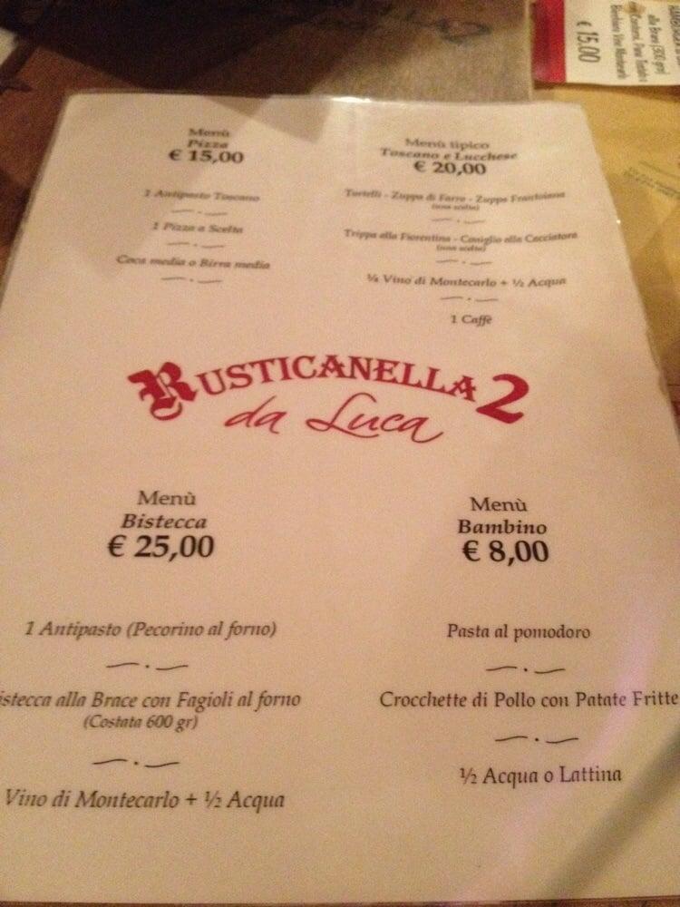 Menu at Rusticanella 2 da Luca pizzeria, Lucca