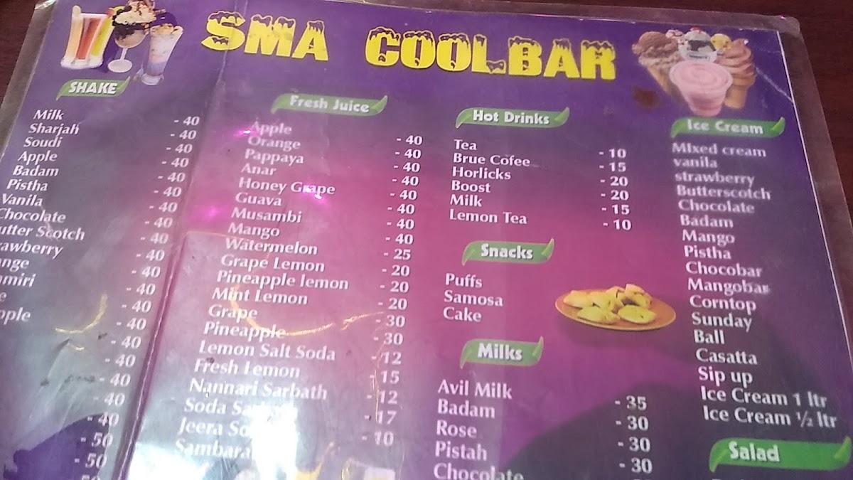 Menu at Sma CoolBar, Kunissery