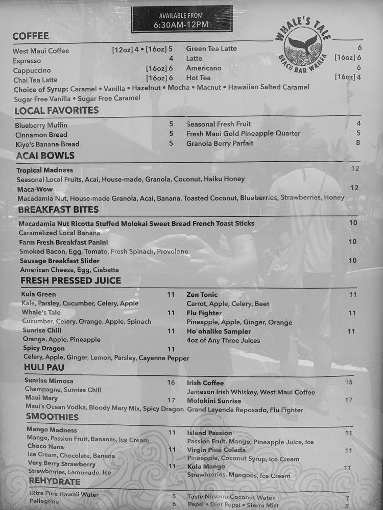 Menu at Whale’s Tale pub & bar, Wailea-Makena