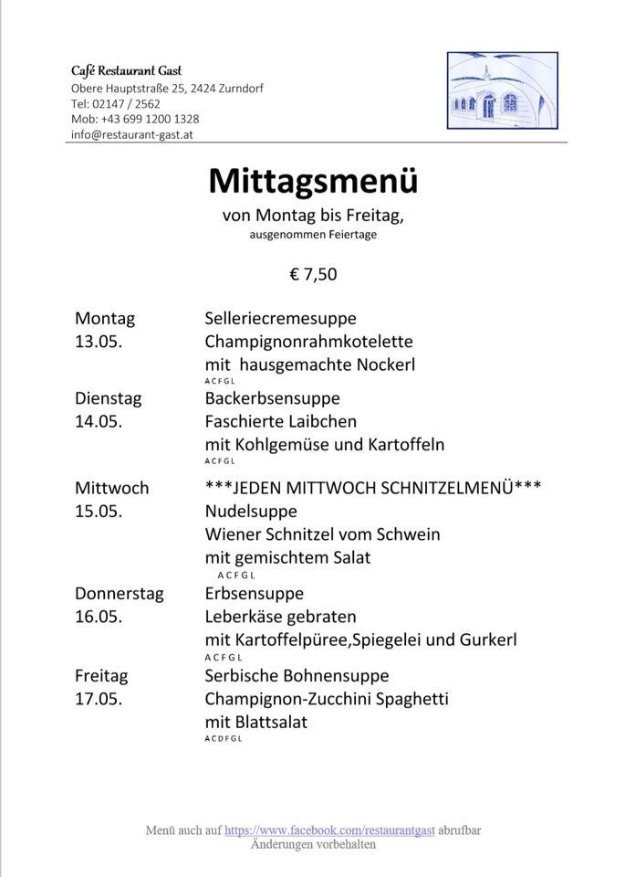 Speisekarte von Cafe-Restaurant Gast, Zurndorf