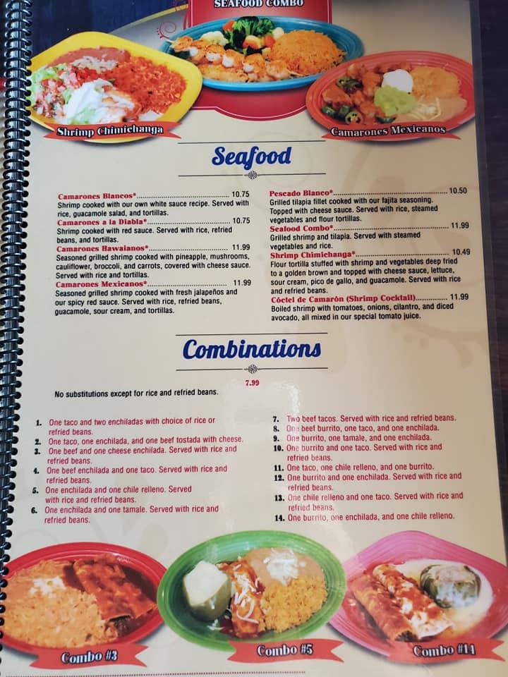 Menu at Los Arcos restaurant, Albertville, US-431