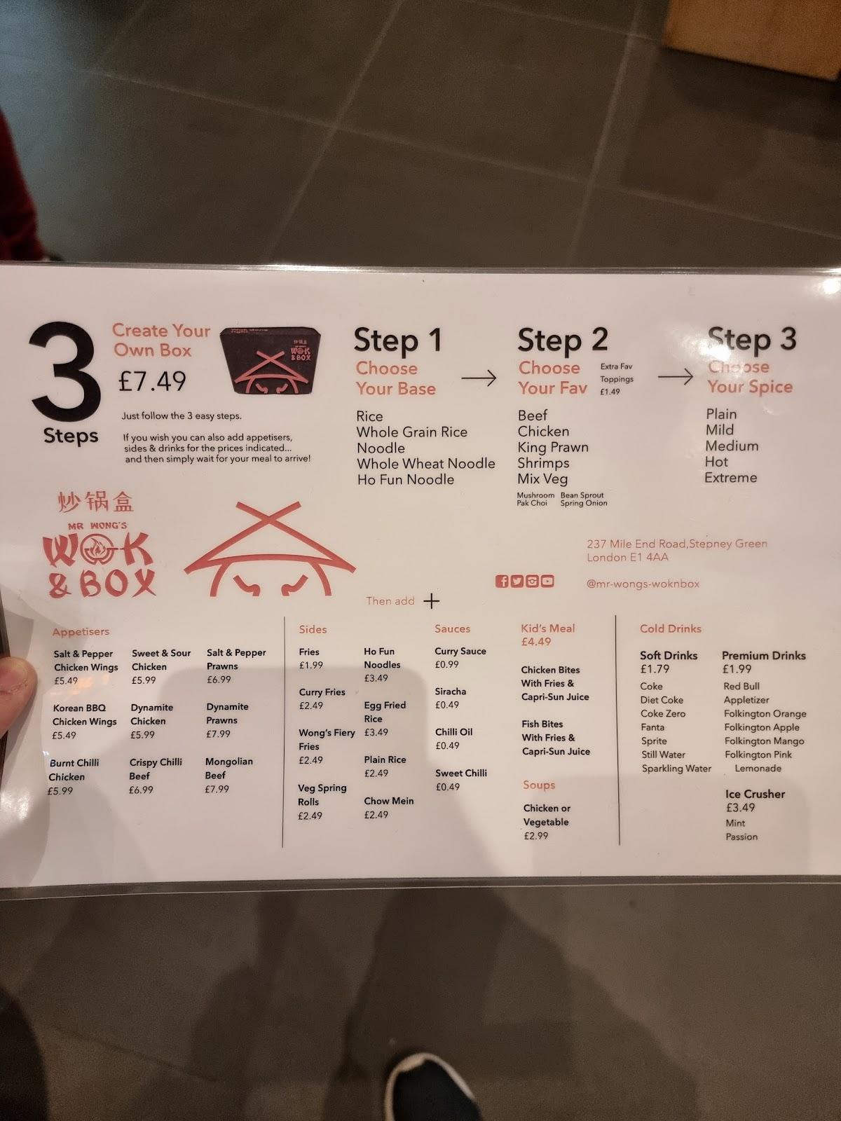 Menu at Mr Wong’s Wok & Box ️ restaurant, London, 237 Mile End Rd