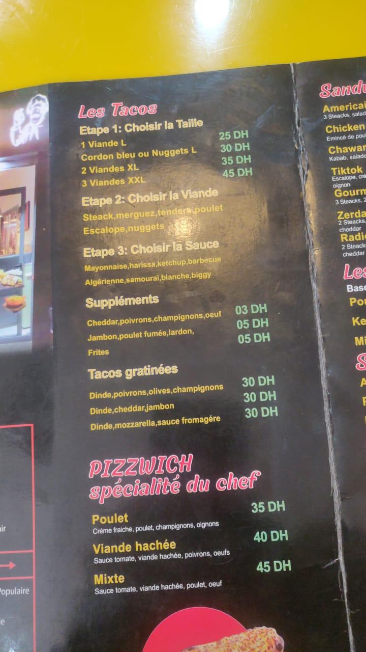 Menu at Snack tik tok restaurant, Oujda