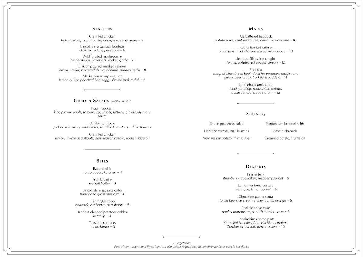 Menu at Laceby Manor - Spa and Golf Resort pub & bar, Grimsby