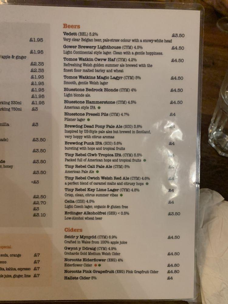 Menu at Medina restaurant, Aberystwyth