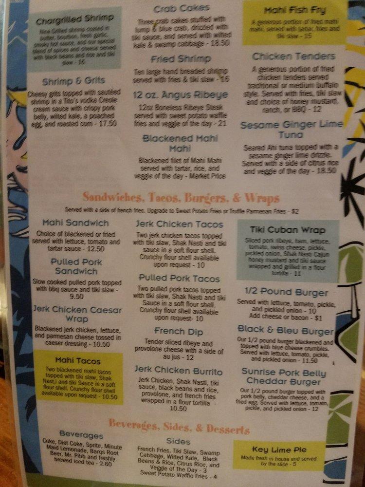 Menu at Tiki West Raw Bar and Grill, Tavares
