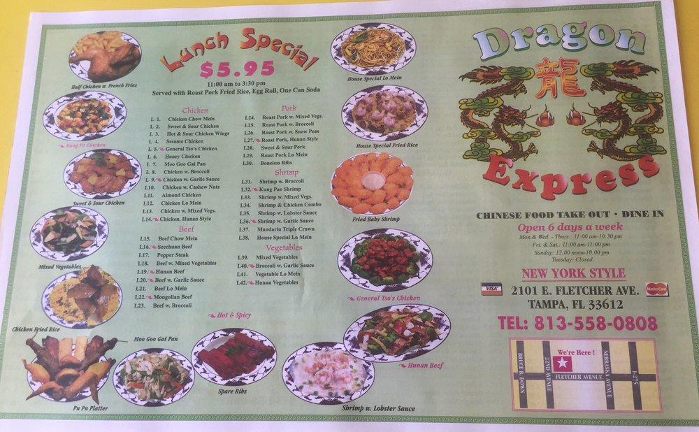 Menu at Dragon Express restaurant, Tampa, E Fletcher Ave
