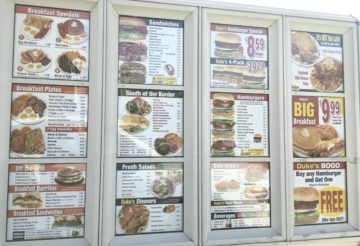 Menu at Duke's restaurant, La Puente