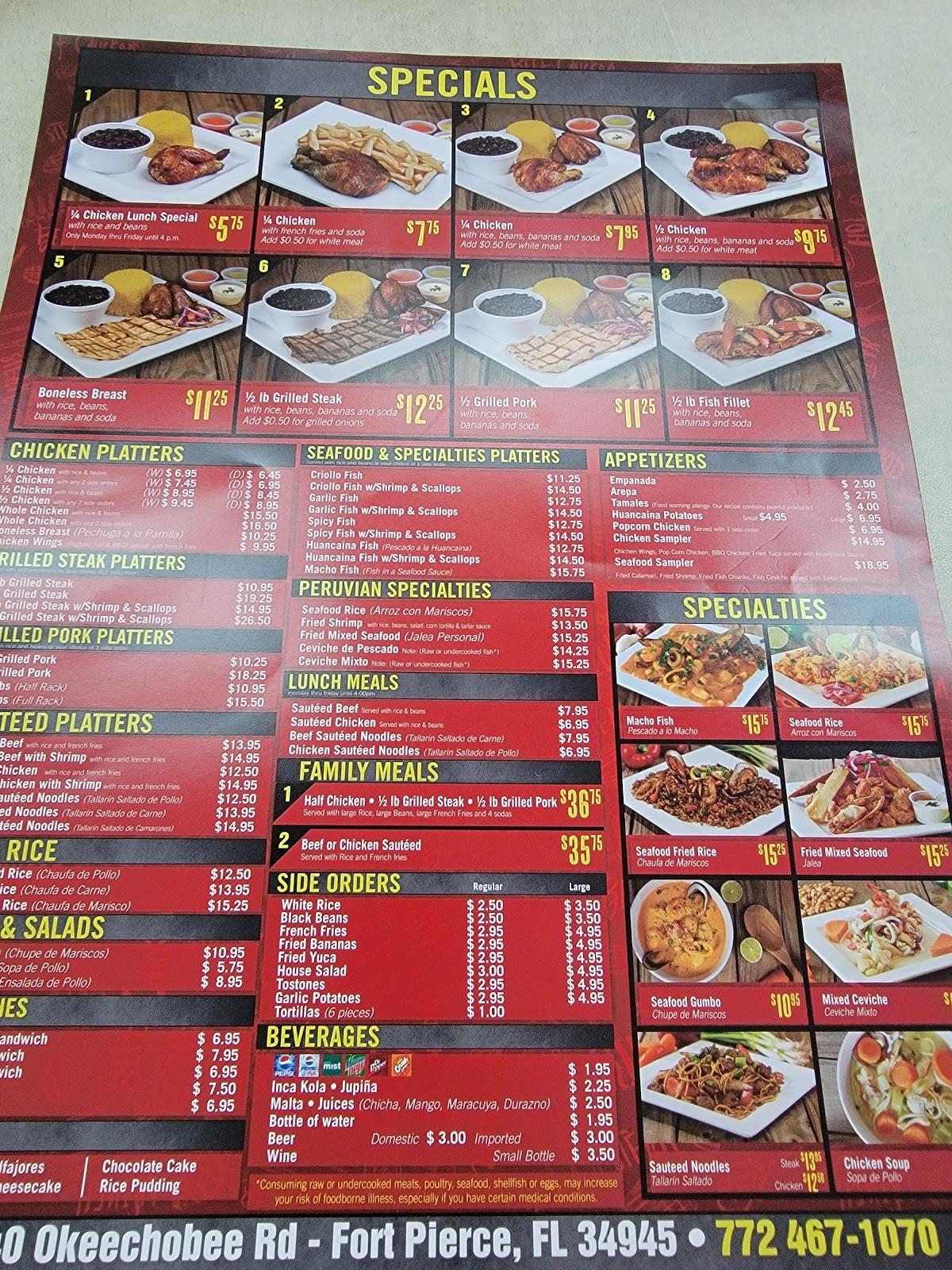 Menu at La Granja restaurant, Fort Pierce