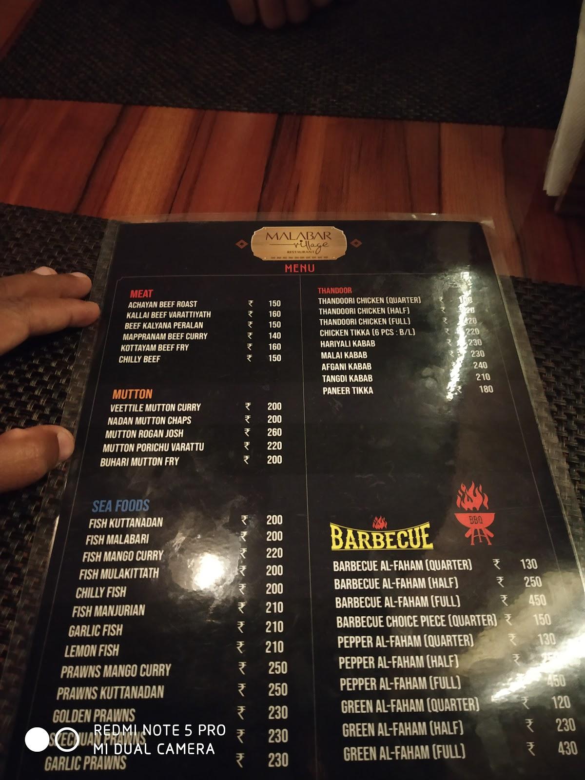 Menu at MALABAR VILLAGE RESTAURANT, Muvattupuzha