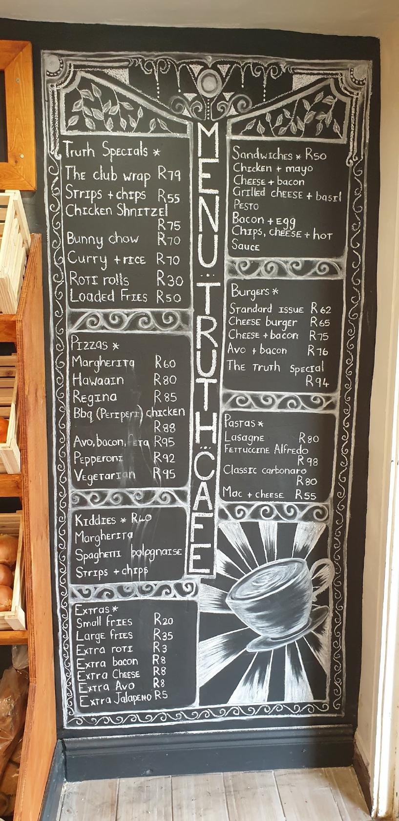 Menu at The Truth Cafe, Hillcrest