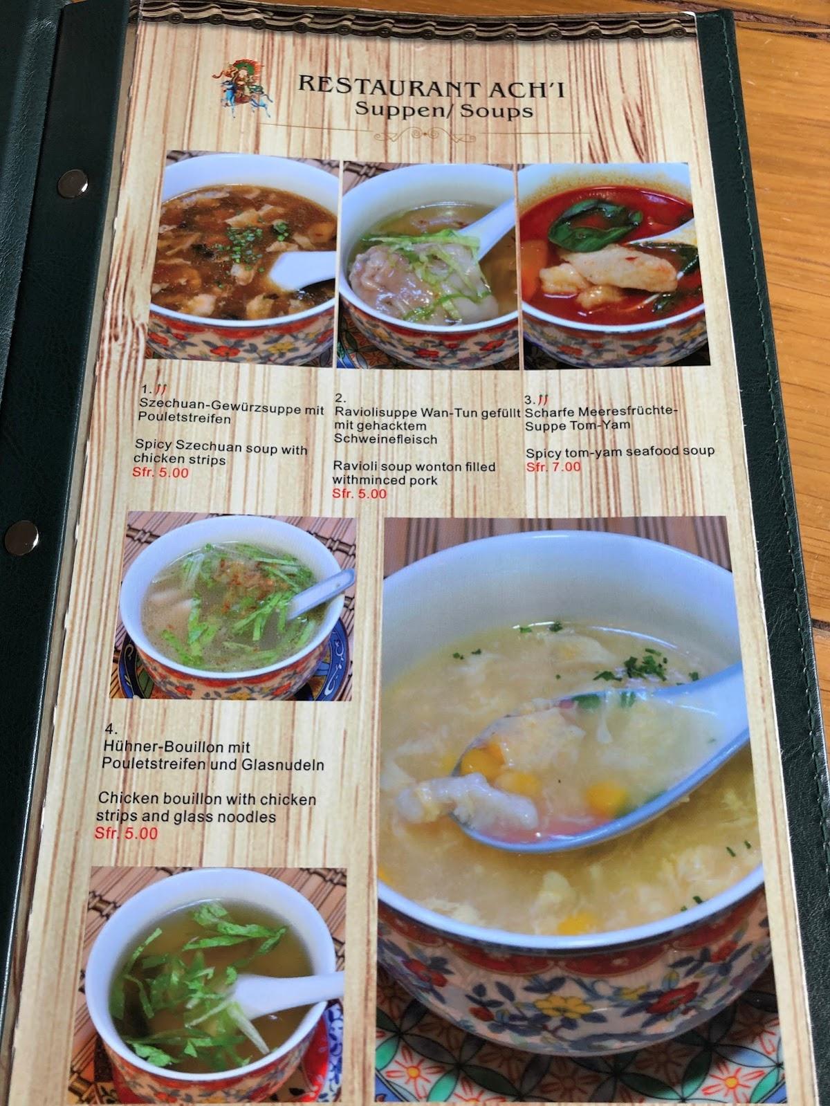 Menu at Achi, Zürich