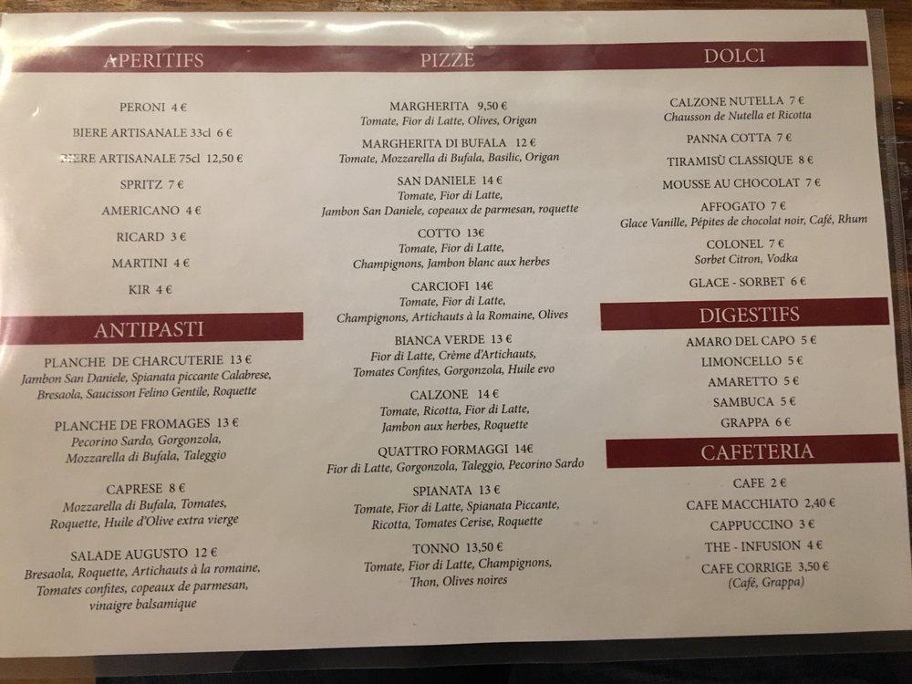 Menu at Augusto Pizzeria 9è, Paris, 14 Rue Victor Massé