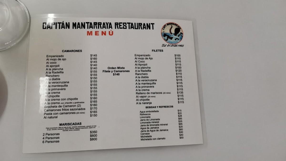 Carta del restaurante Capitan Mantarraya, Monterrey