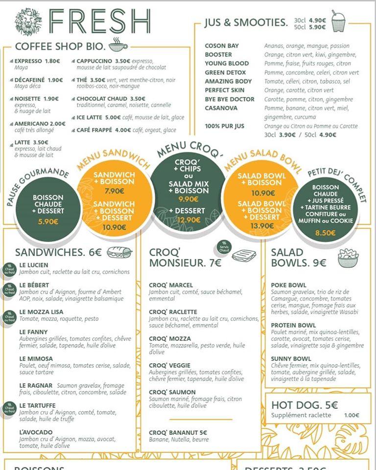 Menu at Fresh restaurant, Arles