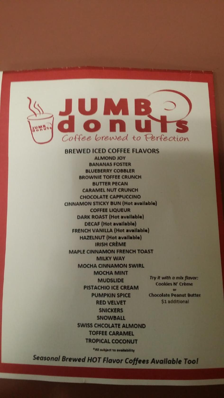 Menu at Jumbo Donuts fast food, Northbridge, Providence Rd