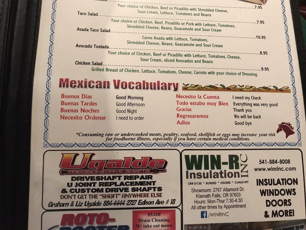 Menu at Los Potrillos Mexican Restaurant, Klamath Falls