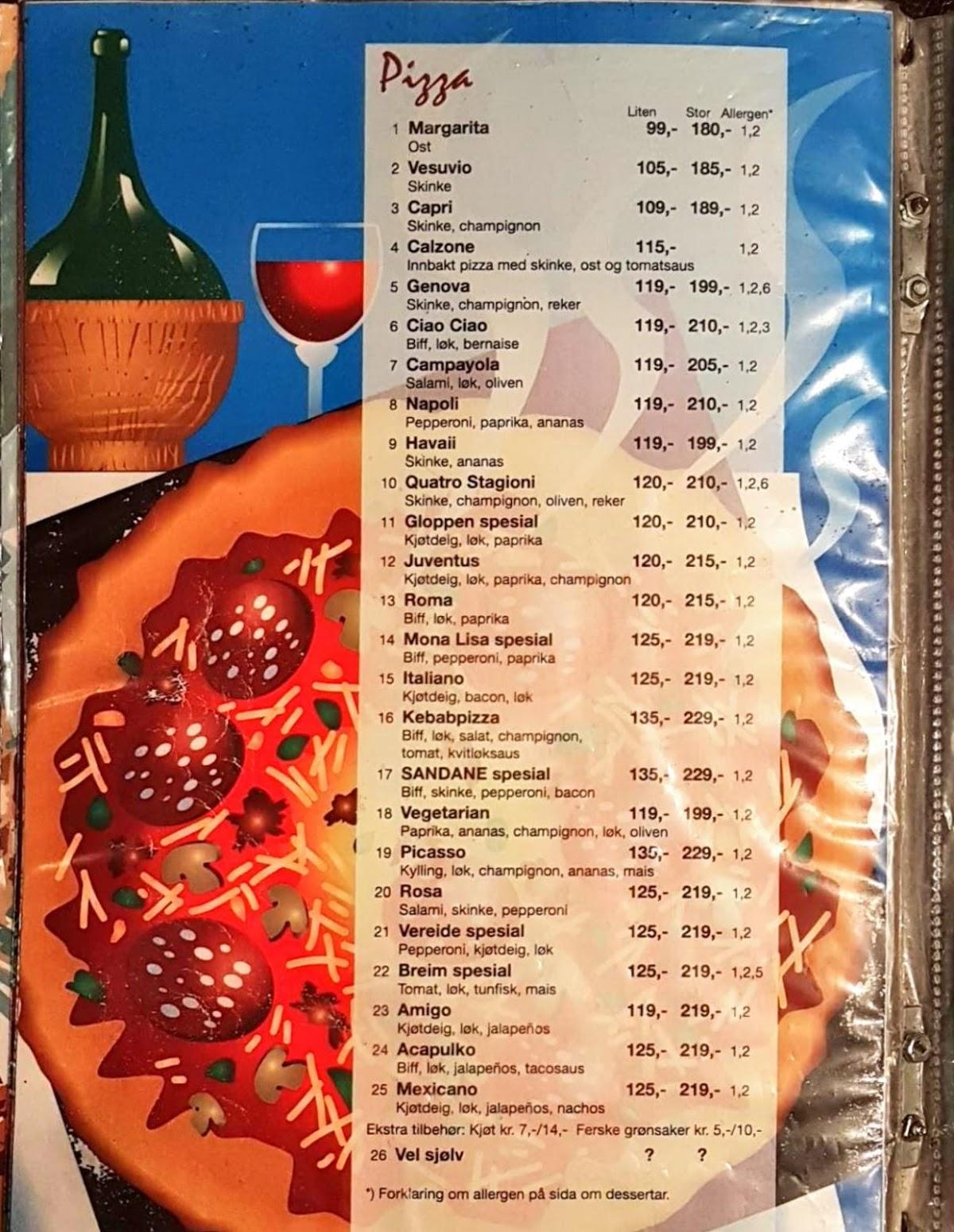 Menu at Mona Lisa Restaurant, Sandane