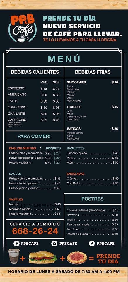 Menu at PP&B Café, Mazatlán